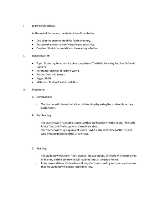 Sample of Semi Detailed Lesson Plan | DOCX