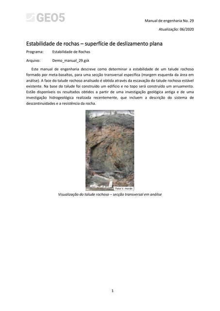 Manual No.31 - Estabilidade de Taludes Rochosos – Rotura plana | PDF