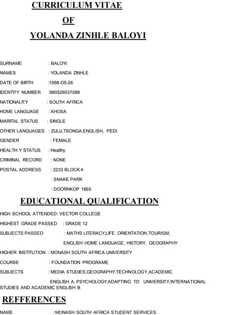 CURRRICULUM VITAE OF SITHOLE NOKUTHUKELA | DOCX