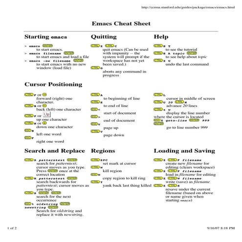 Emacs Cheat Sheet | PDF