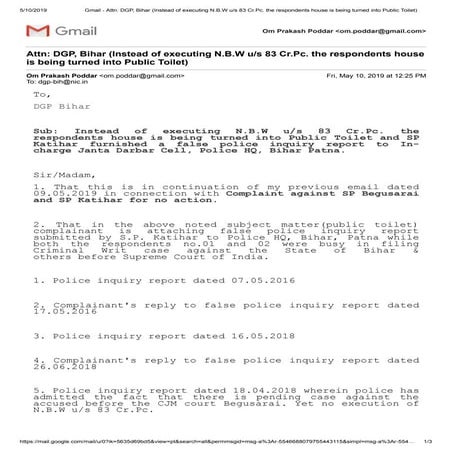 Email letter to DGP Bihar dated 10.05.2019