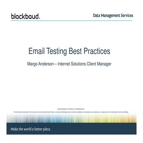 Higher Ed Boot Camp: Email Testing in NetCommunity | PDF