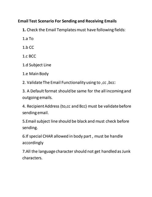 Email test scenario for sending and receiving emails | DOCX Email test scenario for sending and receiving emails | DOCX