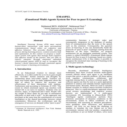 Emotional Multi-Agents System for Peer to peer E-Learning | PDF