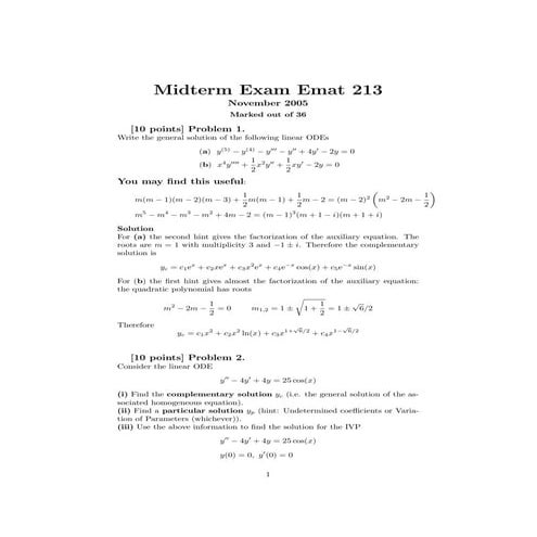 Emat 213 midterm 2 fall 2005 | PDF