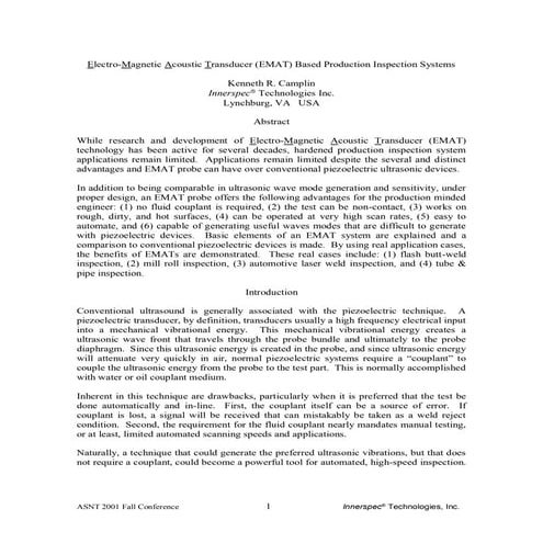 EMAT Based Production Inspection Systems | PDF | Free Download