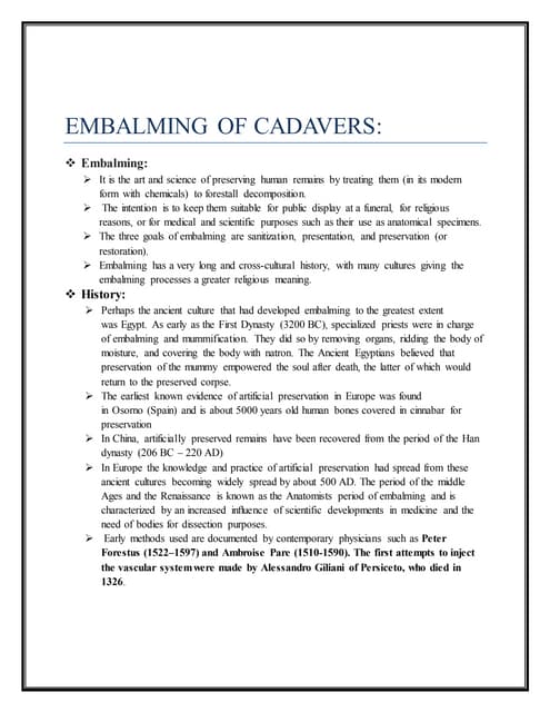 Cadaveric embalming | PPT