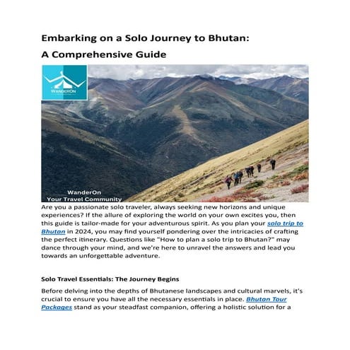 Solo Serenity: Your Ultimate Guide to Exploring Bhutan Independently | PDF