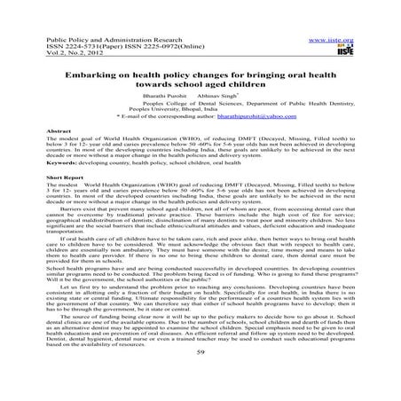 Embarking on health policy changes for bringing oral health towards ...