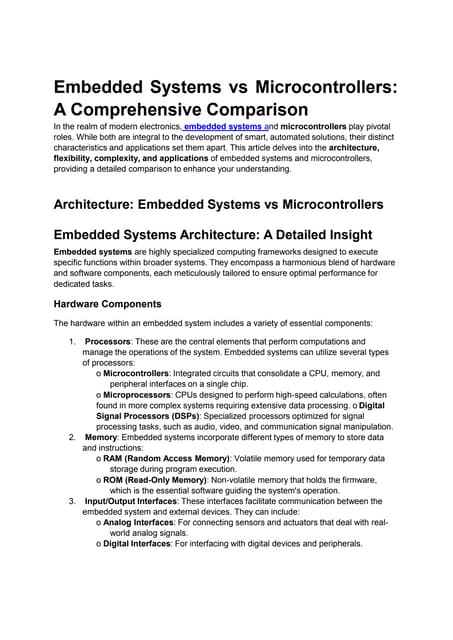 Embedded Systems Vs Microcontrollers A Comprehensive Comparison By Embedded Hash Pdf