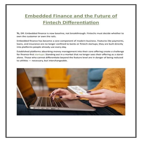 Embedded Finance and the Future of Fintech Differentiation | PDF