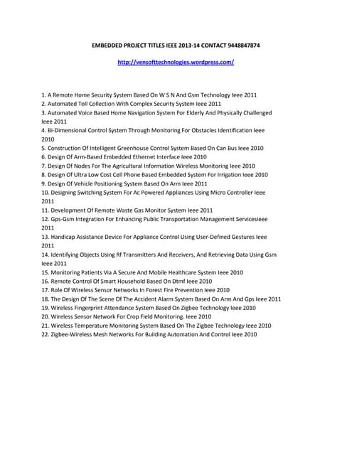 100+ embedded systems projects for engineering students | DOCX