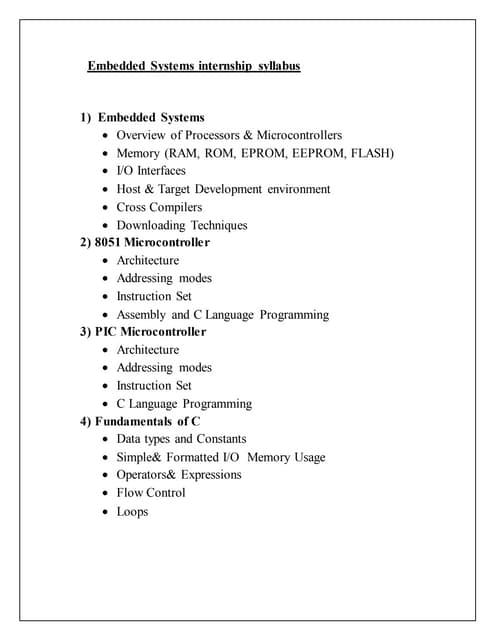 Embedded Systems Internship Program | PDF