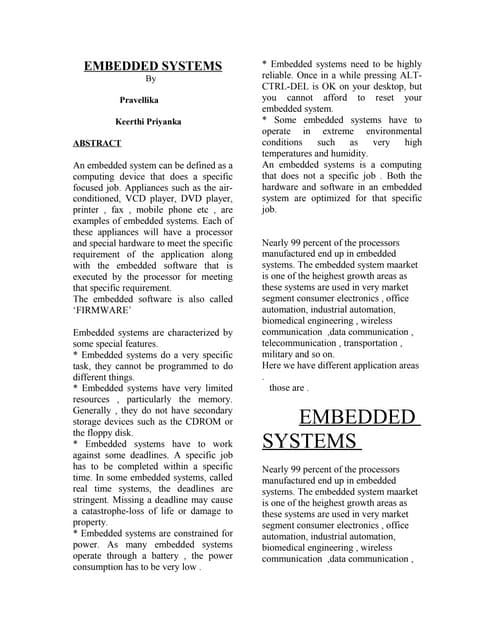 Report file on Embedded systems | DOC