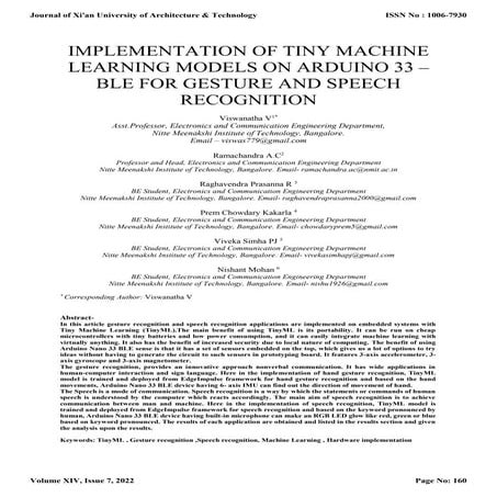 Implementation Of Tiny Machine Learning Models On Arduino 33 Ble For Gesture And Speech