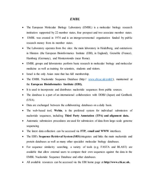 European molecular biology laboratory (EMBL) | PPT