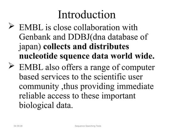 Introduction to ncbi, embl, ddbj | PPTX