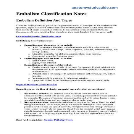 Embolism - Causes, Symptoms, Treatment, Diagnosis | PDF