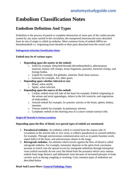 Embolism | PPTX | Lung and Respiratory Health | Diseases and Conditions