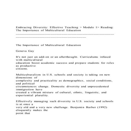 Embracing Diversity Effective Teaching Module 1 Reading | DOCX