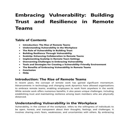 Embracing Vulnerability: Building Trust and Resilience in Remote Teams ...