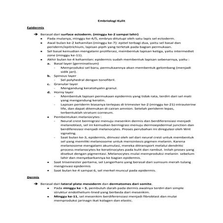 Embriologi dan fisiologi kulit | DOCX