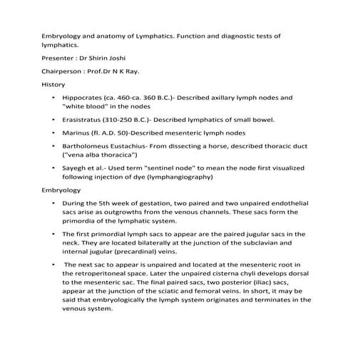 Embryology and anatomy of lymphatics | DOCX