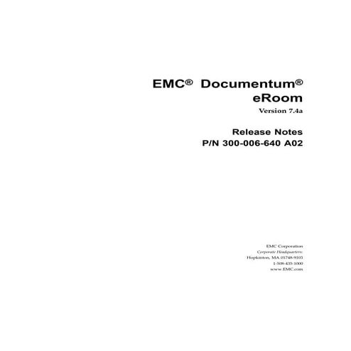 Emc® Documentum® E Room Version 7.4a Release Notes | PDF | Technology ...