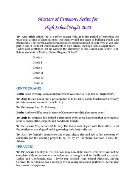 INTRAMURALS 2024-2025 EMCEE SCRIPT OPENING | DOCX