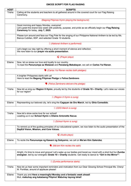 EMCEE SCRIPT FOR FLAG RAISING ceremony deped | DOCX