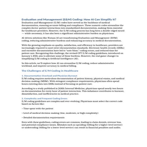 Evaluation and Management (E&M) Coding: Nutaan AI | PDF