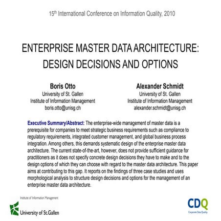 Enterprise Master Data Architecture: Design Decisions and Options | PPT
