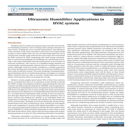 Ultrasonic Humidifier Applications in HVAC system | PDF