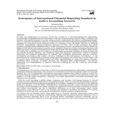 Emergence of international financial reporting standard in india ...