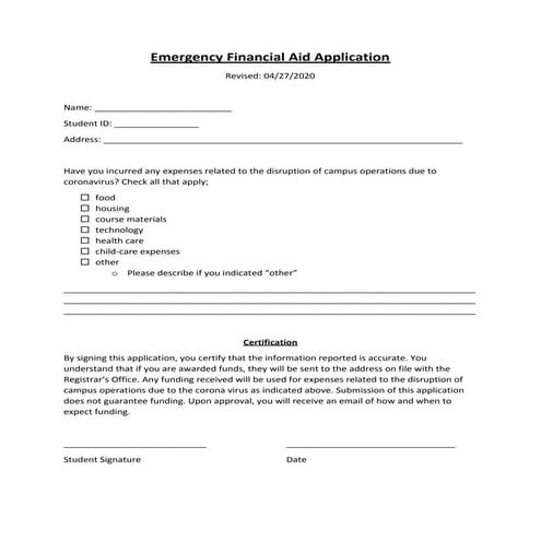 Pitt Community College CARES Act Funding Student Application | PDF