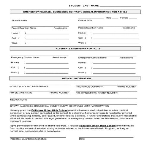 Emergency Form | PDF | Medical Health