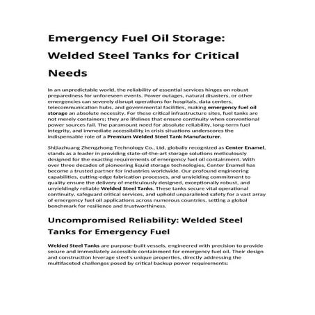 Emergency Fuel Oil Storage Welded Steel Tanks for Critical Needs.docx