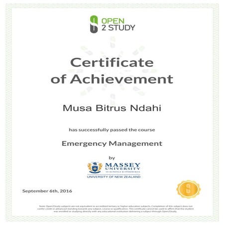 Emergency management course certificate | PDF