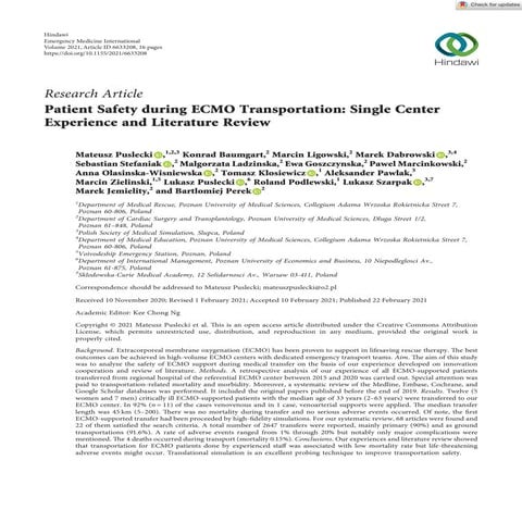 Emergency Medicine International - 2021 - Puslecki - Patient Safety during ECMO Transportation ...