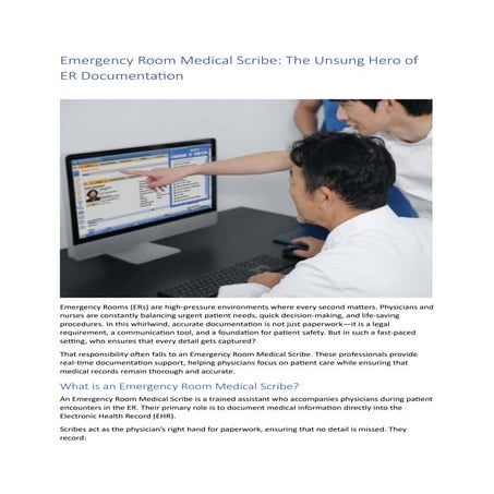 Emergency Room Medical Scribe: The Unsung Hero of ER Documentation | PDF