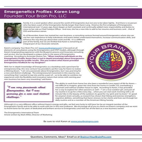 Emergenetics Profiles Karen Lang | PDF