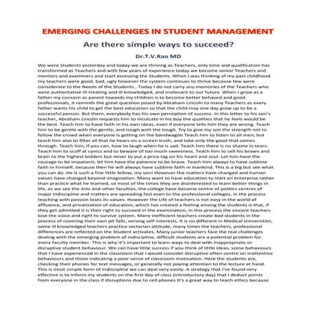 EMERGING CHALLENGES IN STUDENT MANAGEMENT Are there simple ways to ...