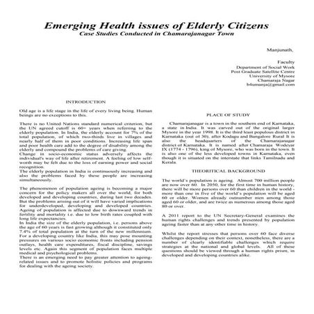 Emerging health issues of elderly citizens-Case Studies Conducted in ...