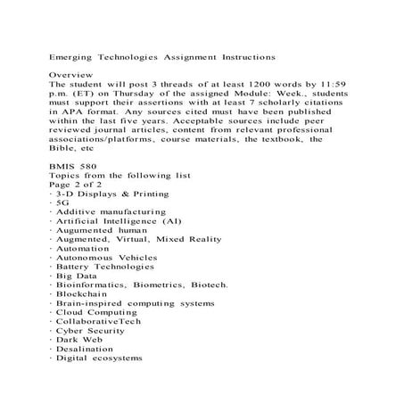 Emerging Technologies Assignment InstructionsOverviewThe stu | DOCX