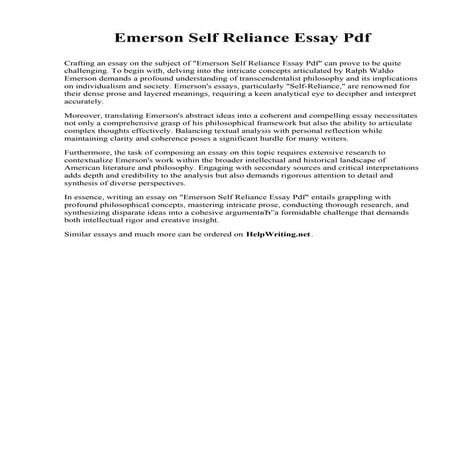 Emerson Self Reliance Essay Pdf | PDF | Books and Literature