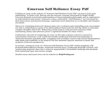 Emerson Self Reliance Essay Pdf | PDF