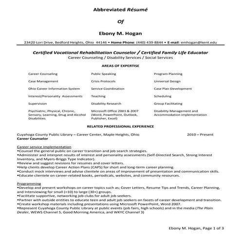 Emh Abbreviated RéSumé | DOCX