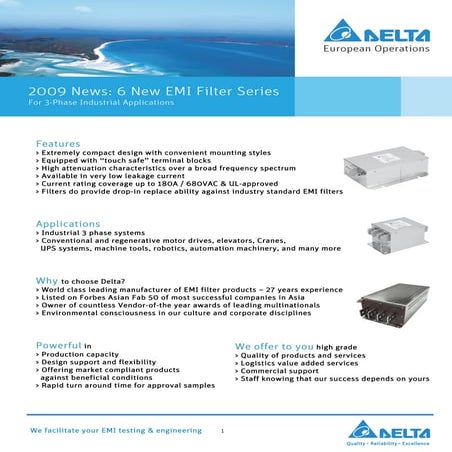 2009 EMI Filter News for Industrial 3 Phase systems | PDF