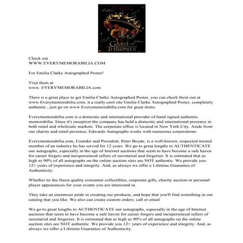 Emilia Clarke autographed Memorabilia | PDF