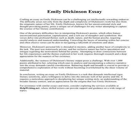 Emily Dickinson Essay. Northwestern Oklahoma State University | PDF